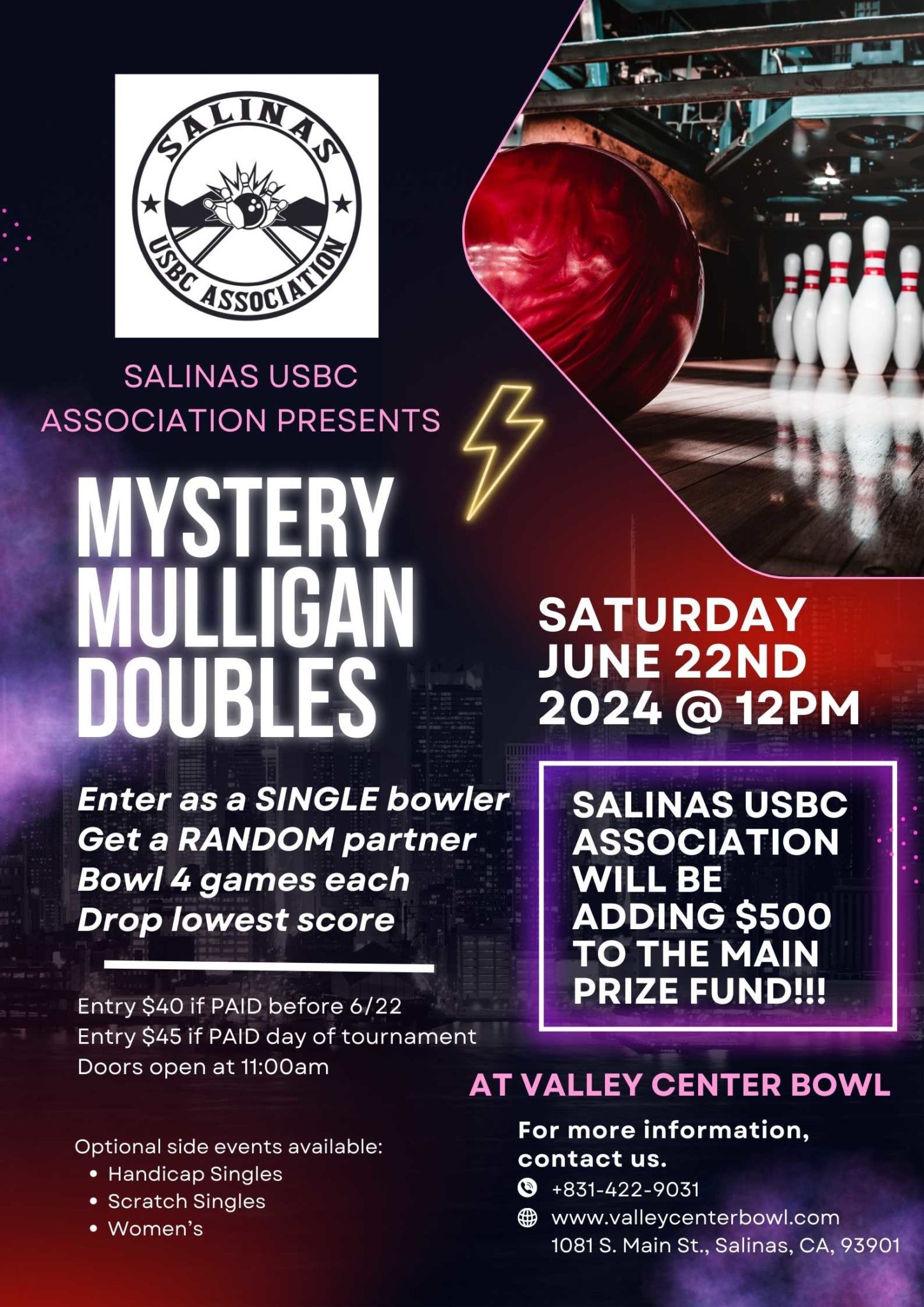 Mystery Mulligan Doubles Tournament - Bowling Alley Salinas, California